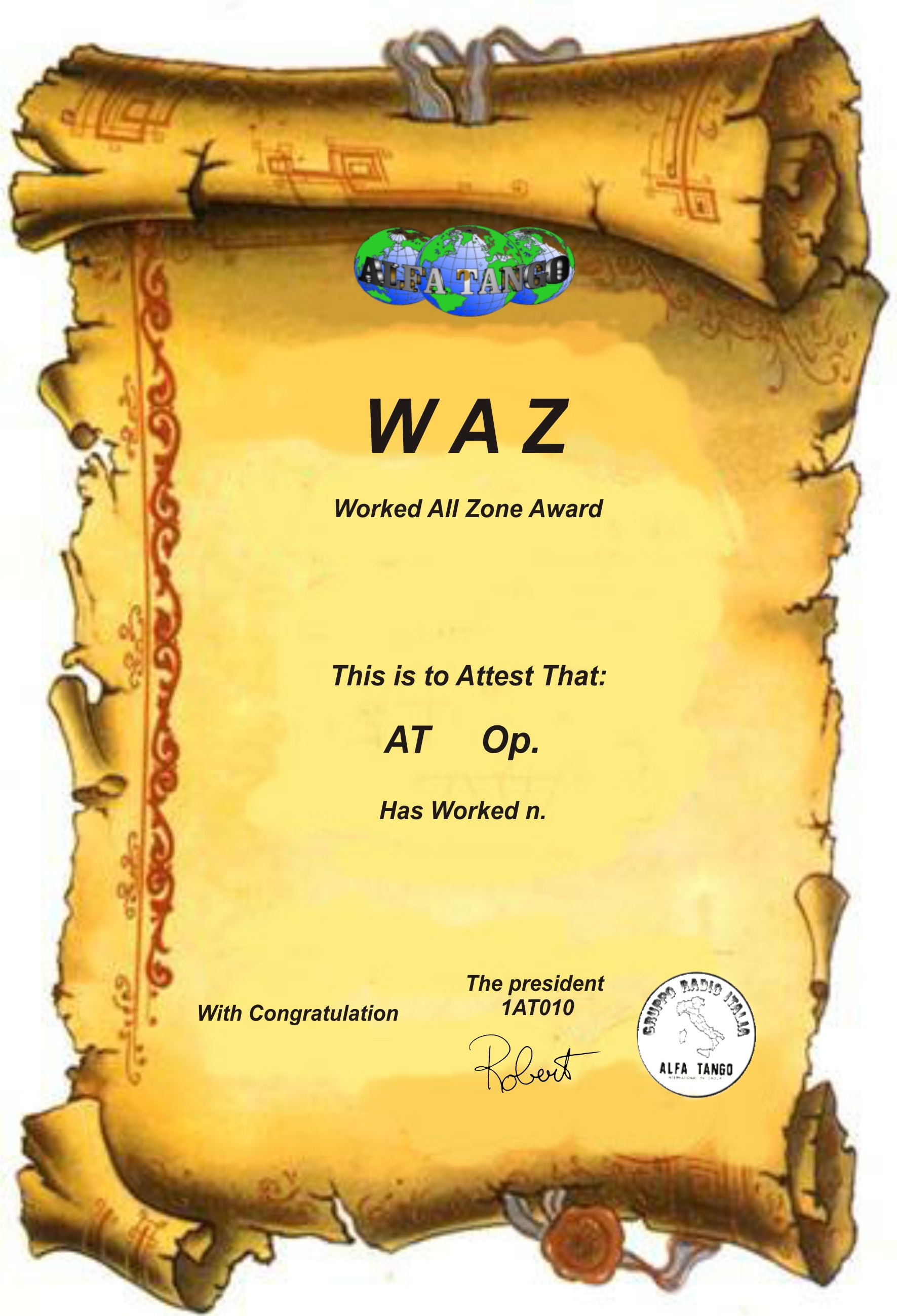 G.R.I. ALFA TANGO - Permanent AT DXCC Awards